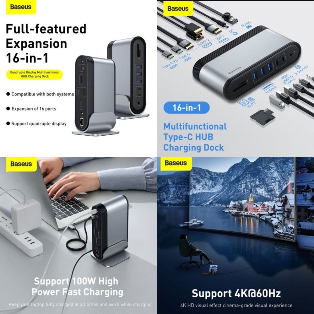 Baseus CAHUB-HG0G Working Station Four-Screen Multifunctional Type-C ...